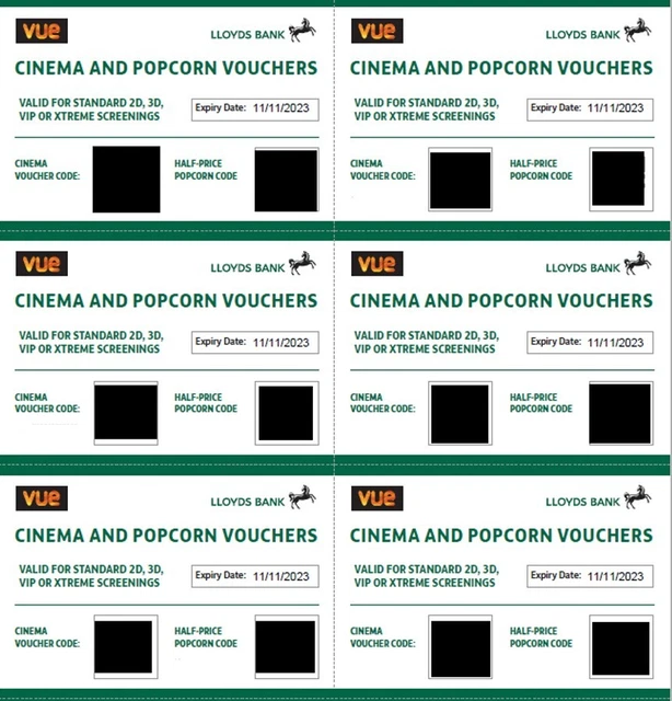 6 X VUE Cinema Tickets and Half Price popcorn valid until 11/11/2023 £15.00 - PicClick UK