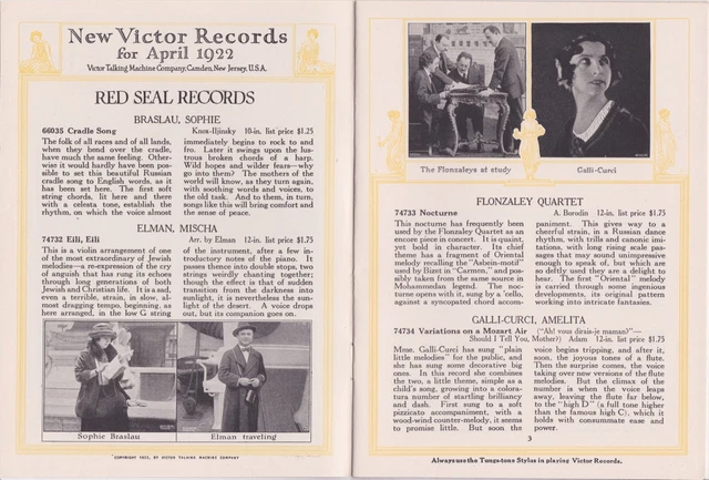 VINTAGE HMV NEW Victor Records Apri 1922 Advertising Fannie Brice ...