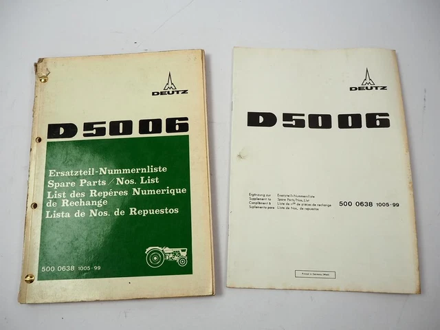 DEUTZ D5006 SCHLEPPER Ersatzteilliste Parts List Ersatzteilkatalog 1972 ...