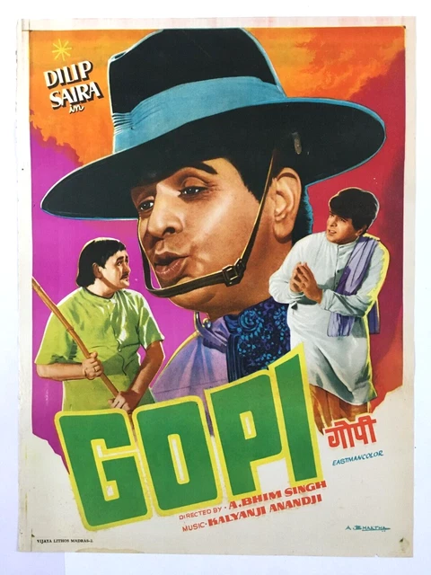 1970 BOLLYWOOD AFFICHE Gopi Dilip Kumar Saira Banu 76.2cm x 102cm (12141) EUR 149,06 - PicClick FR