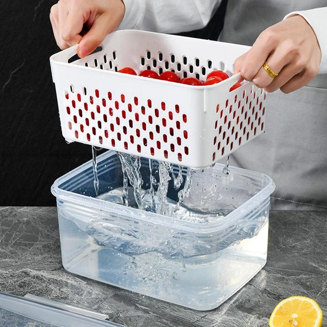 PLASTIC CRISPER BOX Drainage of Fruits and Vegetables for Refrigerator ...