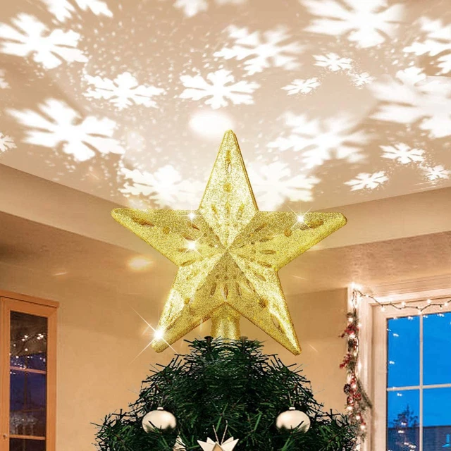 CHRISTMAS TREE STAR Topper Light with Rotating LED Snowflake Projector ...