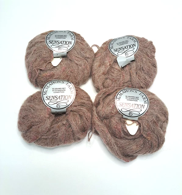 MAUVE BROWN MOHAIR Wool Blend Yarn - 4 x 50g Balls/Skeins - Vintage ...