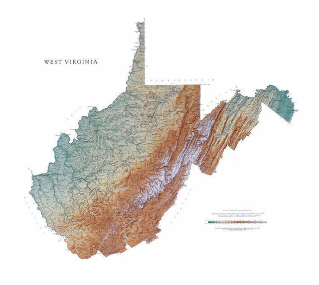 WEST VIRGINIA TOPOGRAPHICAL Wall Map by Raven Maps, 36" x 40" £49.15 ...