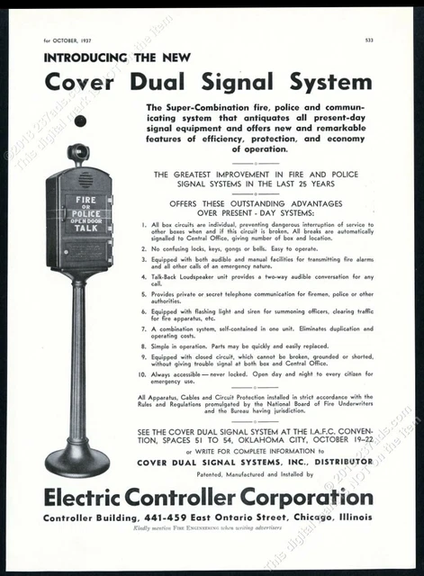 1937 COVER DUAL fire & police 2-way call box combo photo ECC trade ...
