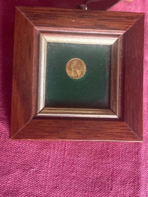 RARE VINTAGE 8K Solid Gold COIN: wood frame miniature Gold coin ...