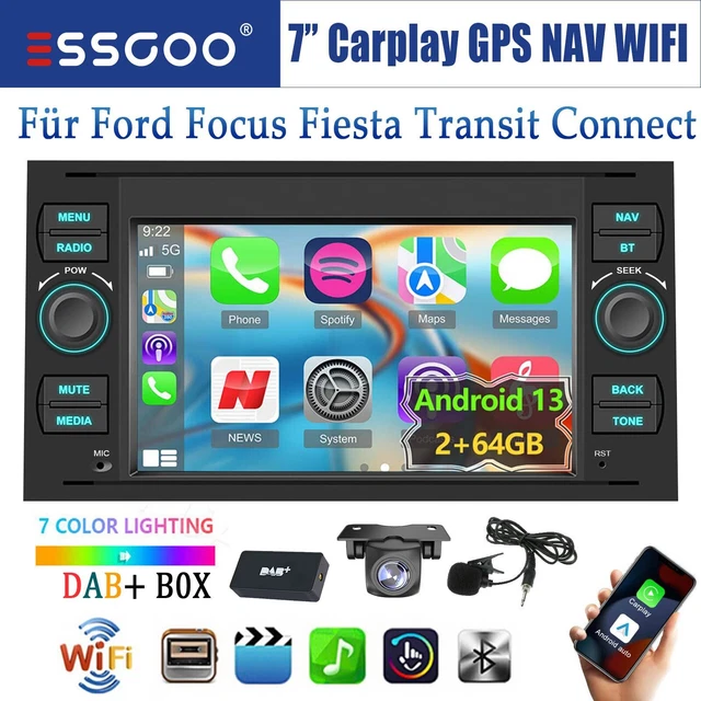 DAB+ ANDROID 14 Autoradio GPS RDS CarPlay +Kam Für Ford Focus Transit ...