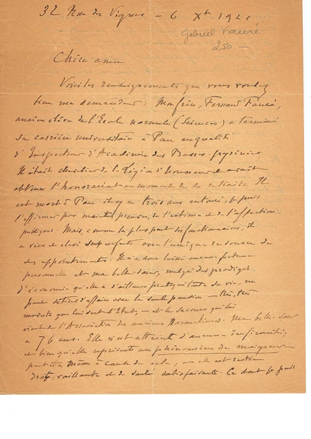 GABRIEL FAURÉ - Lettre autographe signée EUR 250,00 - PicClick FR
