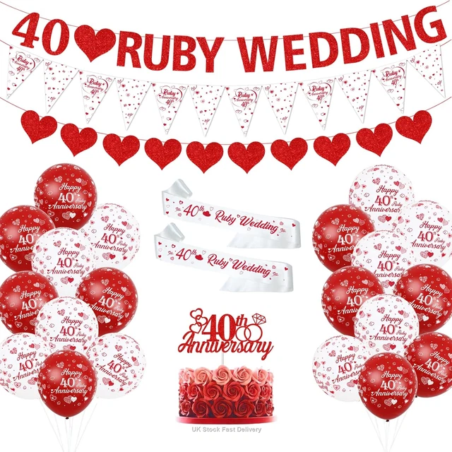 40TH WEDDING ANNIVERSARY Decorations Ruby 40th Anniversary Balloons ...