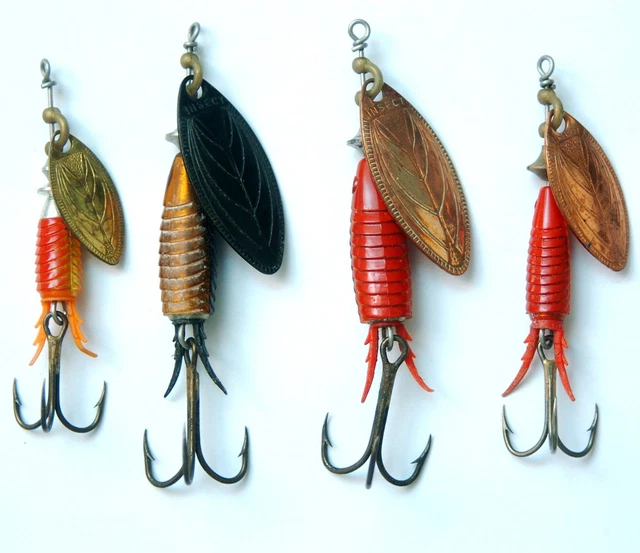 4 SCARCE ORIGINAL VINTAGE DANISH JENSEN INSECT SPINNER LURES 3g 5g 12g ...