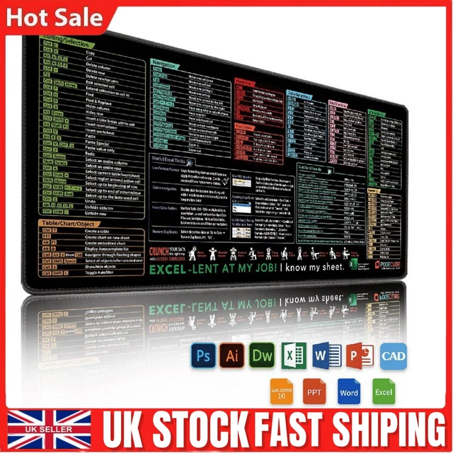 2025 EXCEL CHEAT Sheet Desktop Mat Shortcuts Mouse Pad Shortcuts Wrist ...