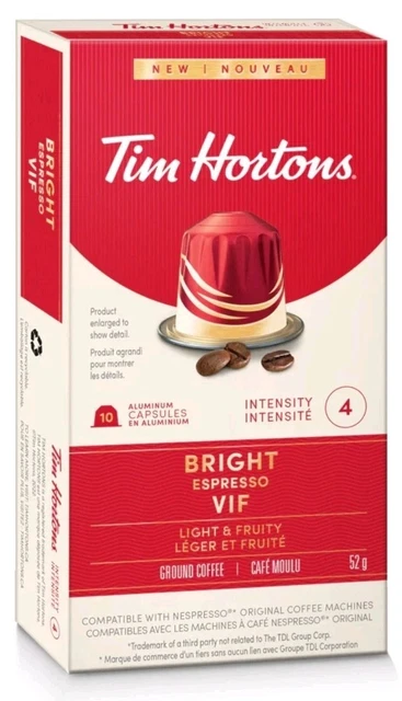TIM HORTONS BRIGHT ESPRESSO VIF 10 Coffee Capsules Nespresso Original ...