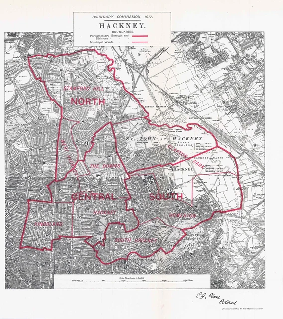 1917 ORIGINAL ANTIQUE BOUNDARY COMMISSION MAP OF HACKNEY East London ...