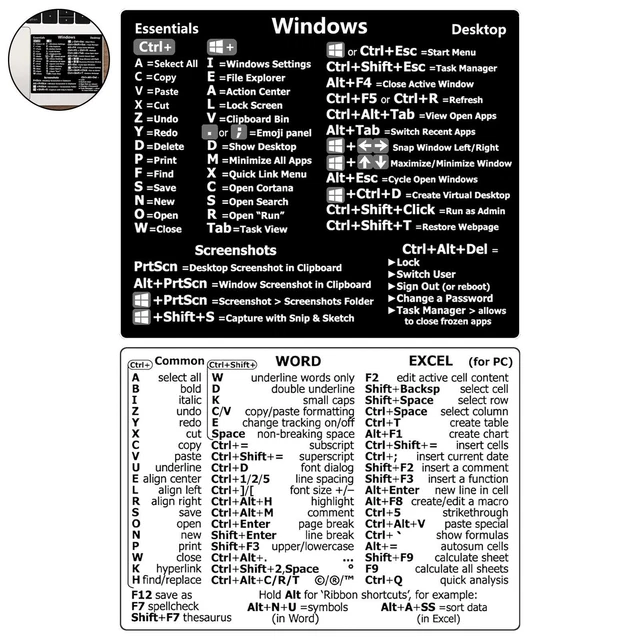 FOR PC LAPTOP Windows PC Reference Keyboard Shortcut Sticker Adhesive ...