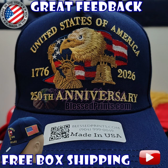 USA 250TH ANNIVERSARY Hat Cap Eagle 1776 2026 Navy Blue Veteran Made In ...
