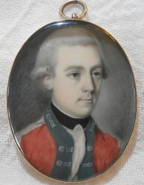 FINE GEORGIAN PORTRAIT Miniature Handsome Officer In Uniform Gold Frame ...