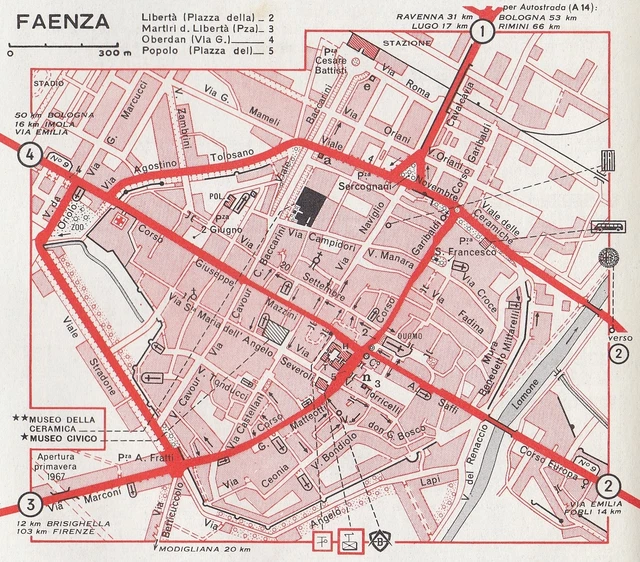 C2673 WEITE DER Stadt von Faenza - Landkarte Jahrgang - 1967 Vintage ...