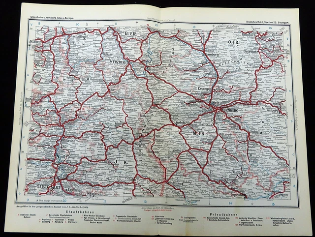 RAILWAY MAP OF Germany Erfurt Hessen Cassel German Rail Antique ...