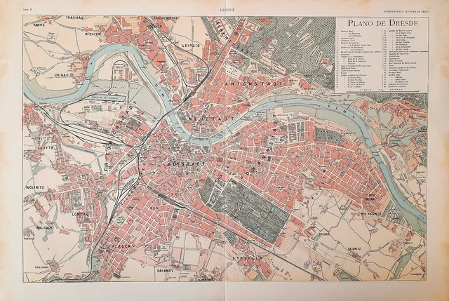 CARTA GEOGRAFICA ANTICA DRESDA DRESDEN MAPPA DELLA CITTA' 1910 Antique ...