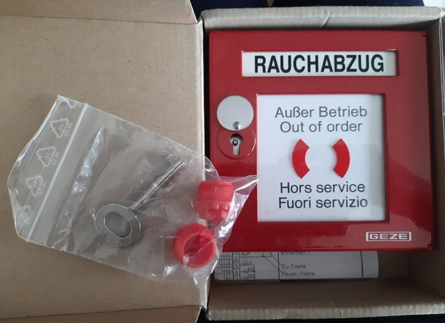 GEZE FEUERTASTER FT4/24V DC Rot Neu, Rauchabzug nach DIN 14655 EUR 95 ...
