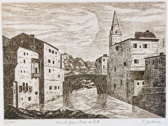 SAINT-JEAN-PIED-DE-PORT VINTAGE GARBERA Art Etching Medieval ...