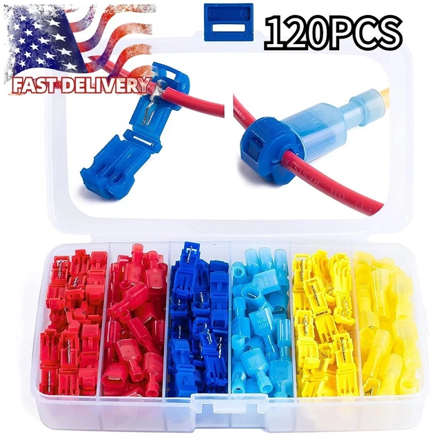120X INSULATED SPADE Electrical Crimp Terminals Splice Wire Connector ...