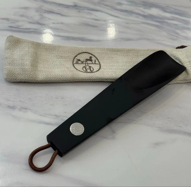 AUTH HERMES SELLIER Serie Short Shoehorn Beech Wood Leather Black w ...