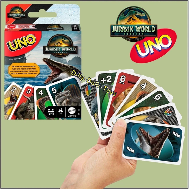 JURASSIC WORLD REBIRTH Edition of UNO Card Game Dinosaurs Jurassic Park ...