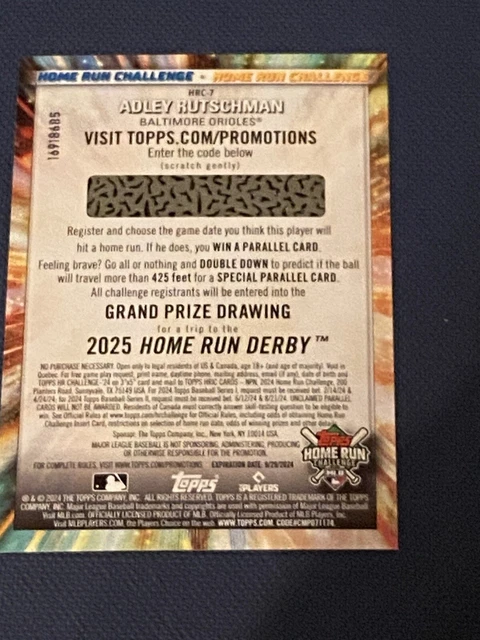 ADLEY RUTSCHMAN 2024 Topps Baseball « Home Run Challenge » BALTIMORE ...