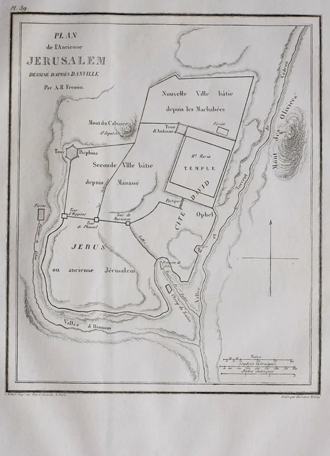 1861 ANTIQUE CARTE Ancien Jerusalem Plan Temple Cavalry Jebus Ville ...