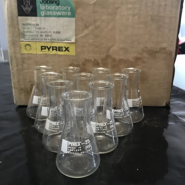 10 X NEW Pyrex glass conical boiling flask Erlenmeyer 25 ml £18.00 ...