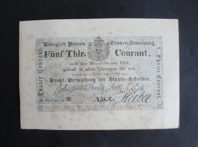 5 THALER 1824 Berlin Königreich Preussen Fünf Taler Schein Banknote EUR ...