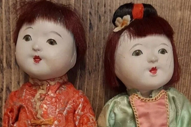 ANTIQUE VINTAGE GOFUN Ichimatsu Play Dolls One Boy One Girl Both 7 ...