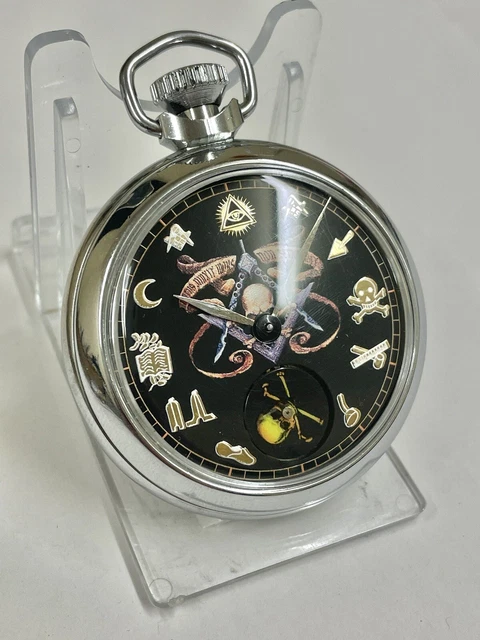 VINTAGE MASONIC POCKET Watch Automaton ( Rotating Skull & Crossbones ...