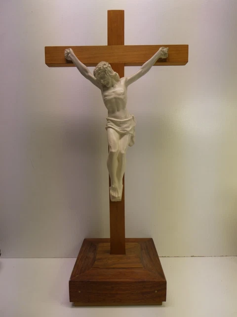VINTAGE TIMBER CHURCH Cross Crucifix Cast Resin Jesus Statue EUR 59,06 - PicClick FR