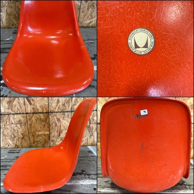 📈 VINTAGE ORANGE Original HERMAN MILLER Eames Fiberglass Shell Chair ...