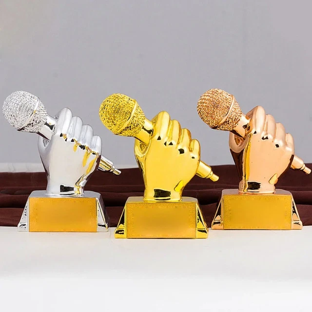 RESIN GOLDEN MICROPHONE Trophy Small Winner Award Trophy Toy Birthday ...