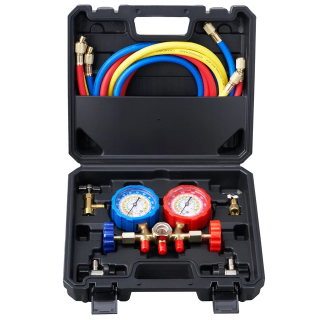 AC MANIFOLD GAUGE 3 Wege Manometer Klimaanlage Kältemittel Füllschlauch ...