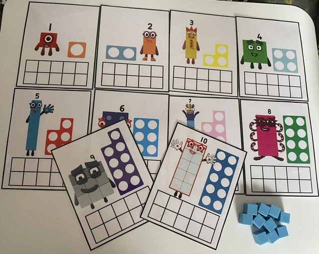 NEW CBEEBIES NUMBERBLOCKS & Numicon Laminated Tens Frames with cubes ...