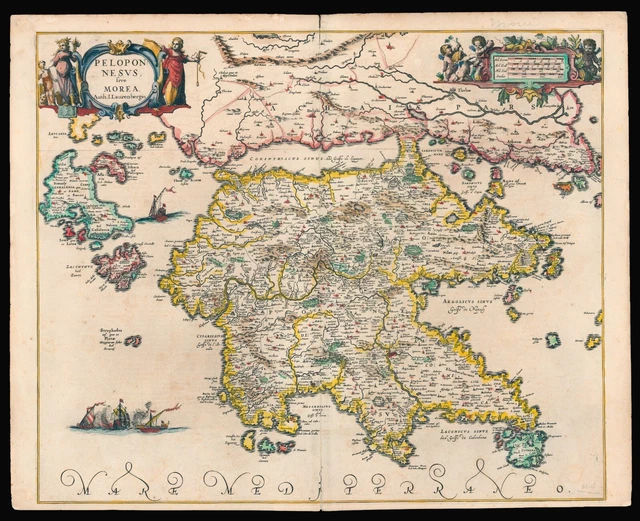 MAP OF GREECE, Peloponesus sive Morea, J. Janssonius, c.1657 £312.68 ...
