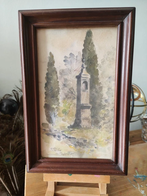 CHARMANTE AQUARELLE ORIGINALE, scène champêtre avec clocher, signée 🍒 EUR 40,00 - PicClick FR