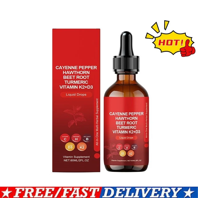 CAYENNE PEPPER HAWTHORN Beet Root Turmeric Vitamin K2+D3 Drops Free ...
