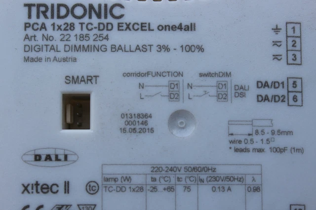 TRIDONIC DIMMABLE SMART Fluorescent Ballast PCA 1x28 TC DD 1x28w DALI ...