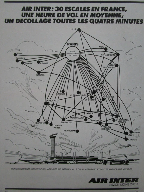 1980-1982 PUB COMPAGNIE Aerienne Air Inter Airline Reseau Aerien French ...