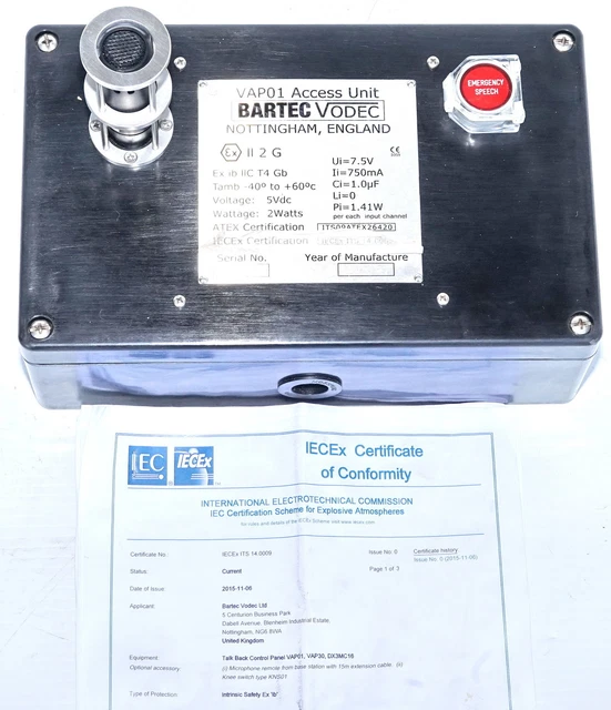 BARTEC VODEC VAP01 ATEX Access Unit Microphone Point $600.00 - PicClick AU