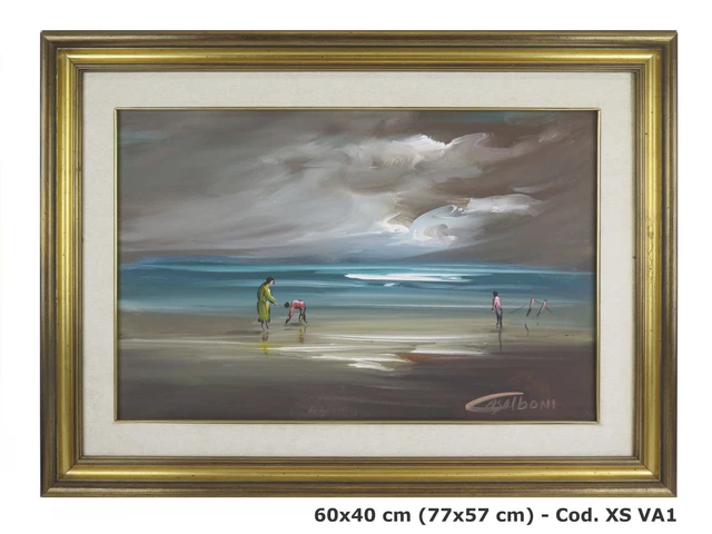 TABLEAU PAYSAGE MER Huile sur Toile Signé Casalboni Peintre Cesena Italie Vas EUR 163,90 ...