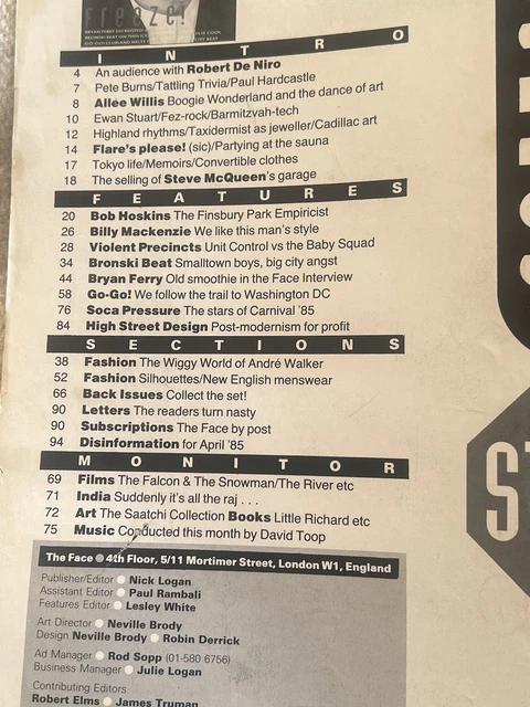 THE FACE MAGAZINE 1985 Bryan Ferry Bronski Beat Free Post Uk £10.37 ...