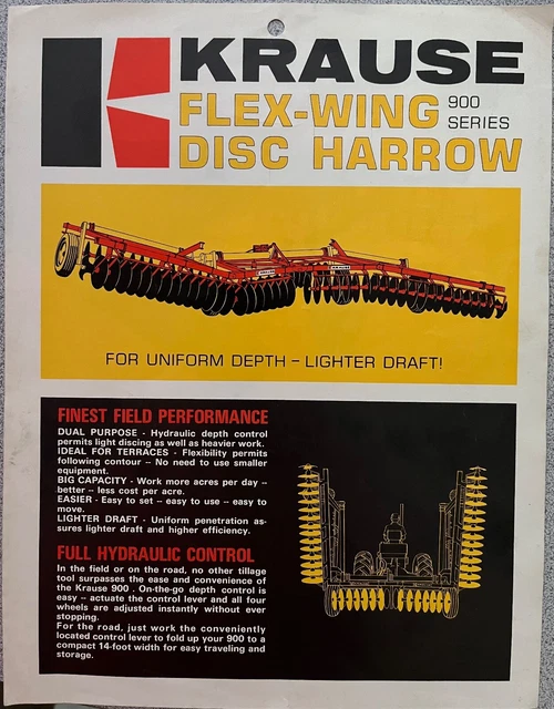 KRAUSE TANDEM DISC Harrow 900 Series Flex Wing Brochure 1 Sheet Card ...