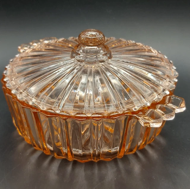 VINTAGE HOCKING GLASS Fortune Pink Depression Glass candy dish lid bowl ...