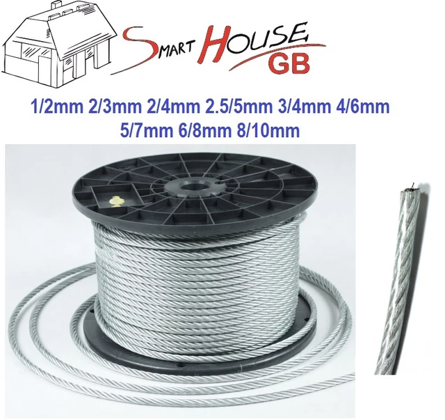 STEEL WIRE ROPE Metal Cable Rigging Clear PVC Coated 2mm 3mm 4mm 5 6mm ...